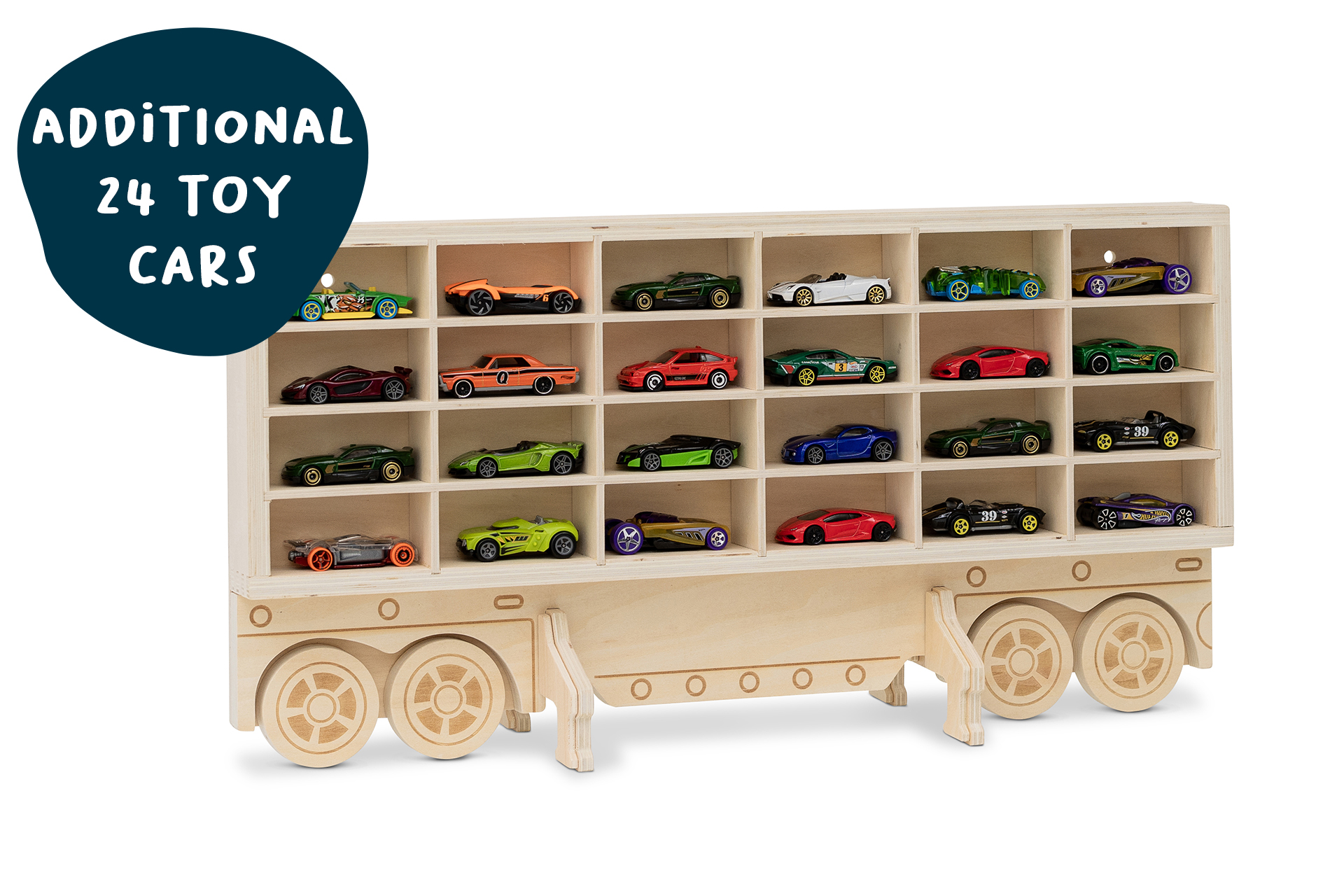Display Truck For Toy Car Storage - Wood Case, 48 Hot Wheels, Matchbox