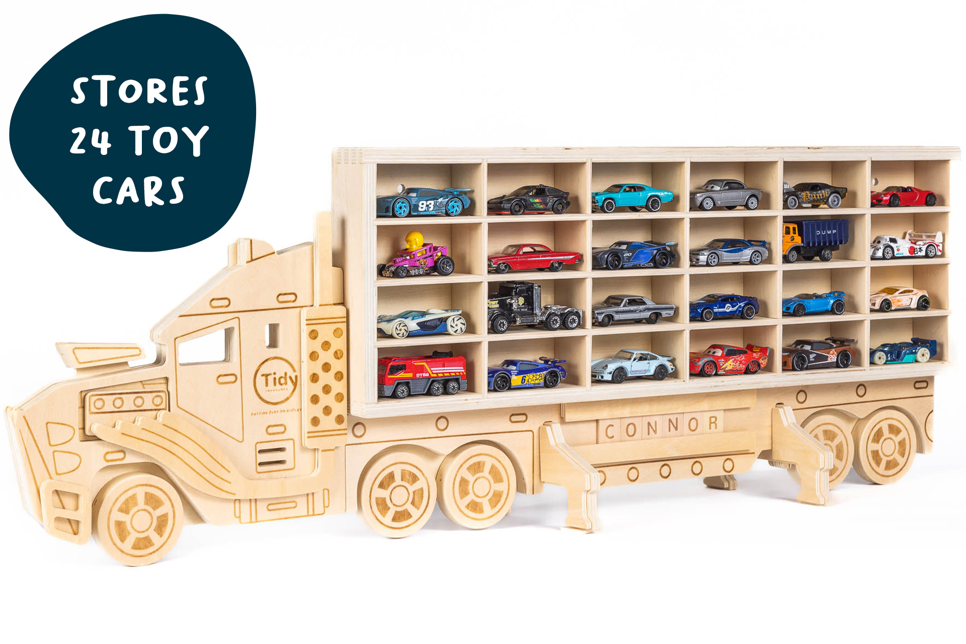 Display Truck For Toy Car Storage - Wood Case, 48 Hot Wheels, Matchbox