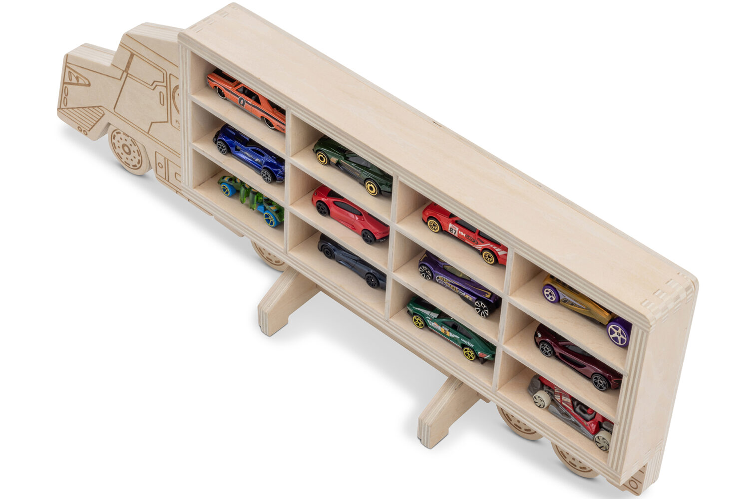 Display Truck For Toy Car Storage - Wood Case, 48 Hot Wheels, Matchbox