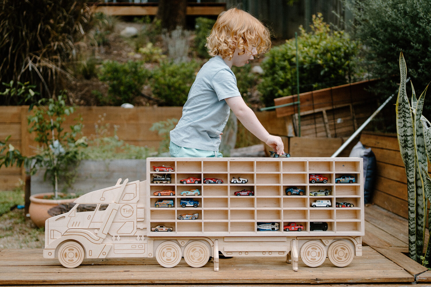 Display Truck For Toy Car Storage - Wood Case, 48 Hot Wheels, Matchbox