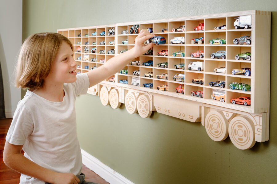Display Truck For Toy Car Storage - Wood Case, 48 Hot Wheels, Matchbox